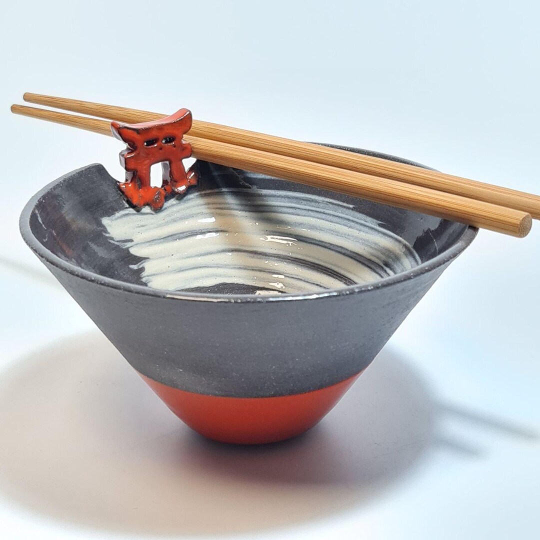 Torii Ceramic Noodle Bowl With Chopsticks, Handmade Enso Patern ...