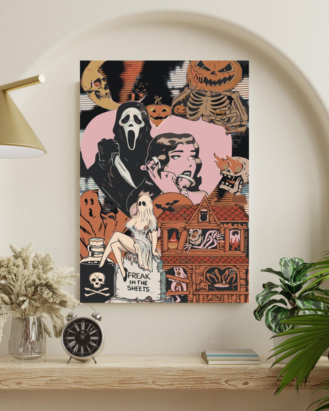 Halloween Paint by Numbers Kit: Spooky Haunted House Retro Canvas Art ...