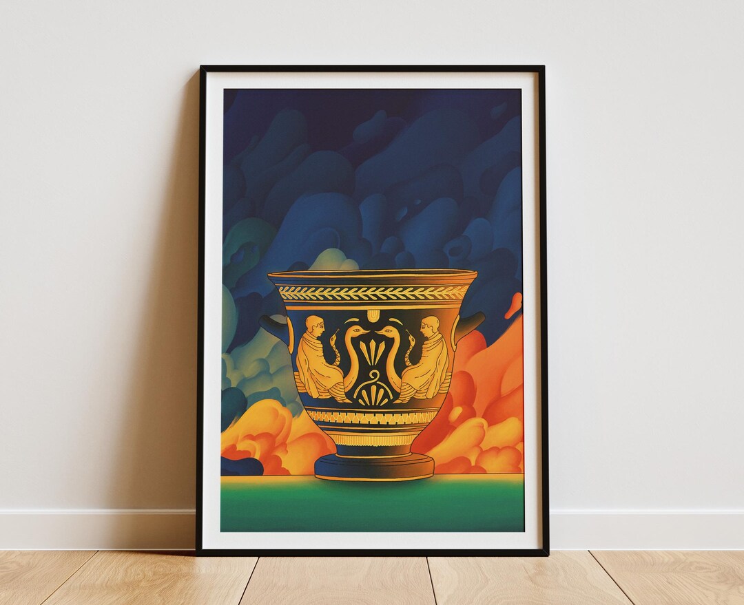 Colorful Greek Vase/krater Poster - Vibrant Detailed Illustration ...