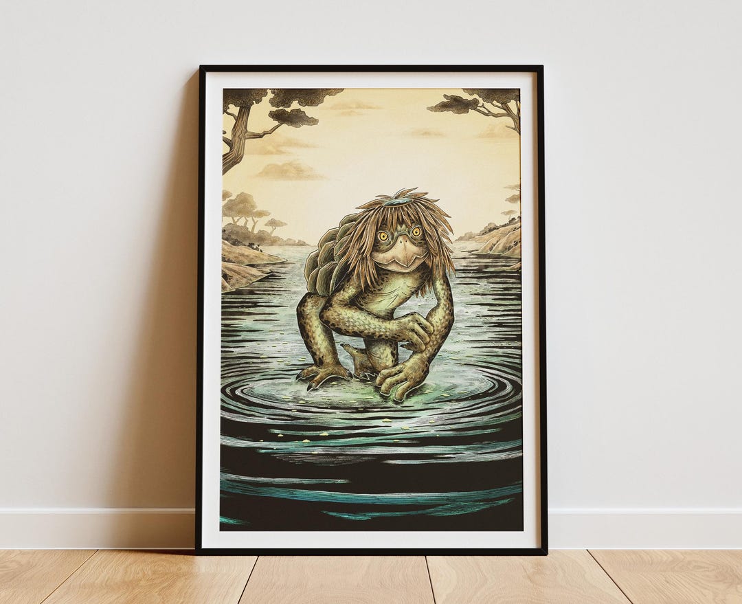 Japanese Yokai Kappa Poster - Colorful Ink Illustration - Mystical Wall ...