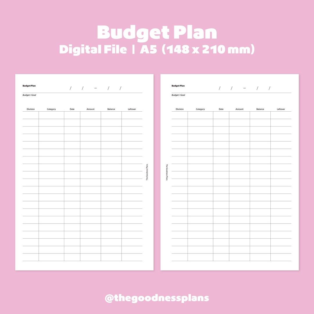 Digital File | A5 | Budget Plan | Printable File - Etsy