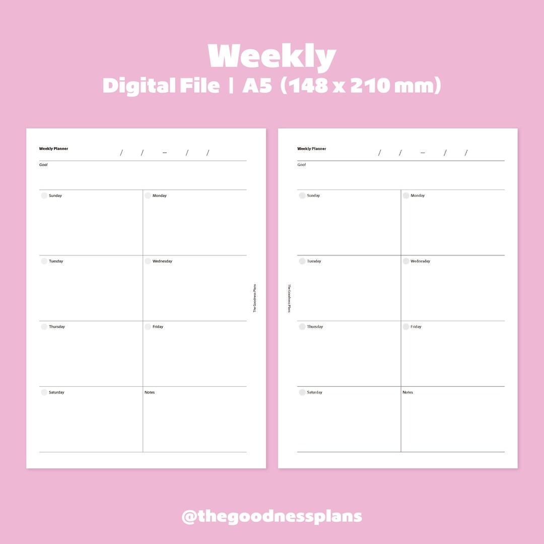 Digital File | A5 | Weekly | Printable File - Etsy