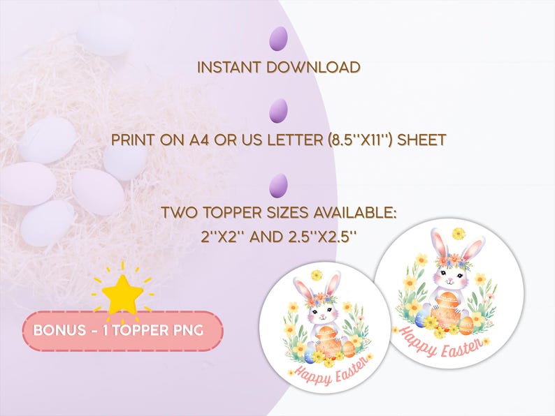 Happy Easter Cupcake Toppers, Two Sizes of Printable Tags, Large Cake ...