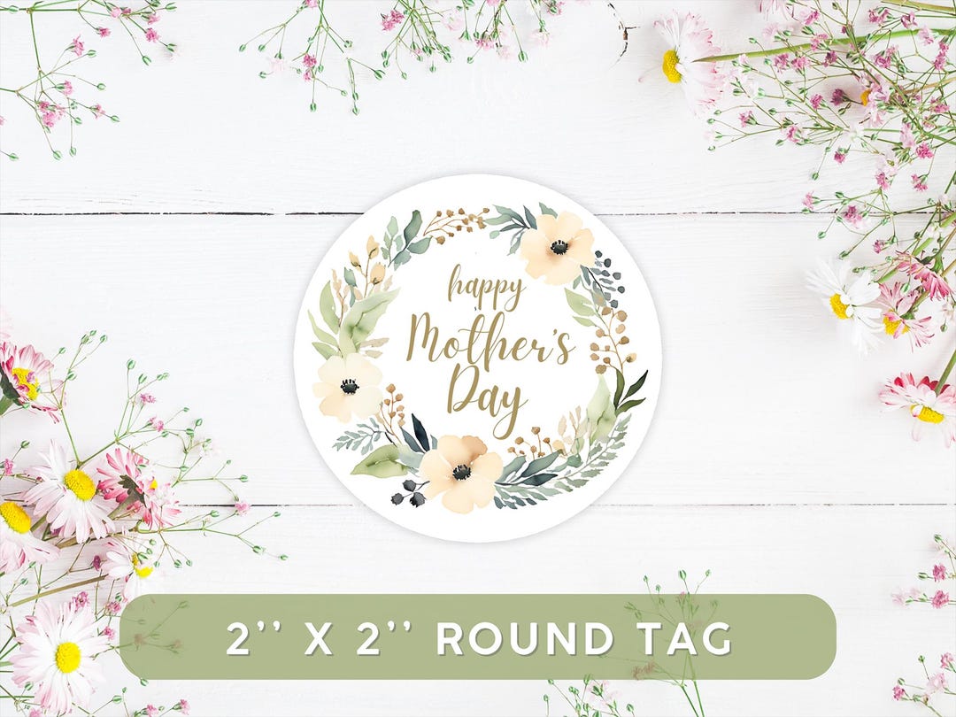 Mother's Day Round Tag, Printable Sage Flowers Label, Cupcake Topper ...