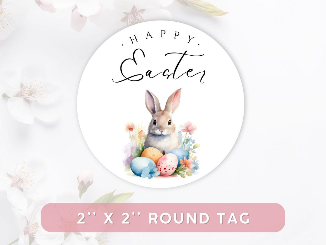 Happy Easter Bunny Printable Round Labels, Spring Floral Egg Basket ...