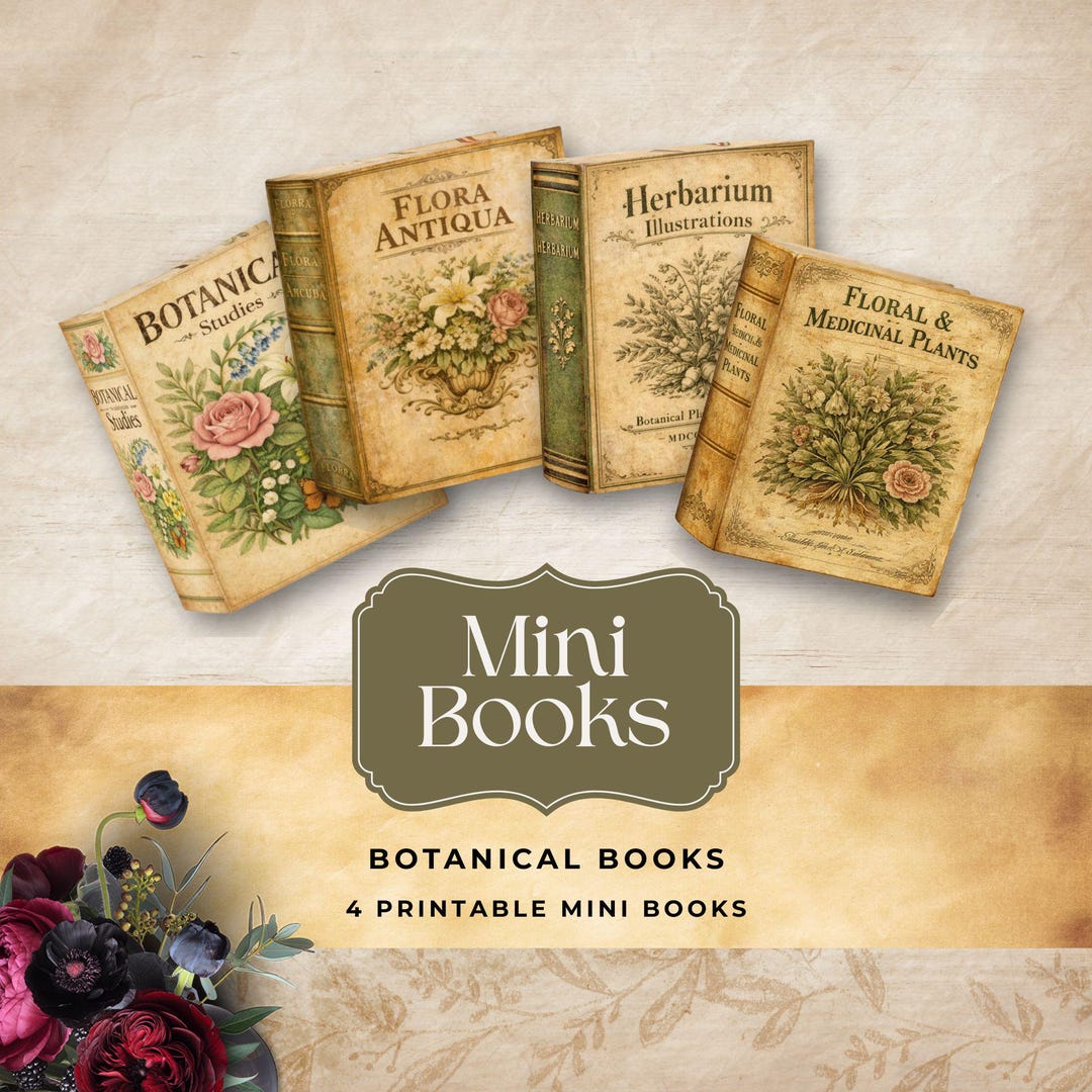 Printable Botanical Mini Books, Dollhouse Miniature Herbarium Set ...