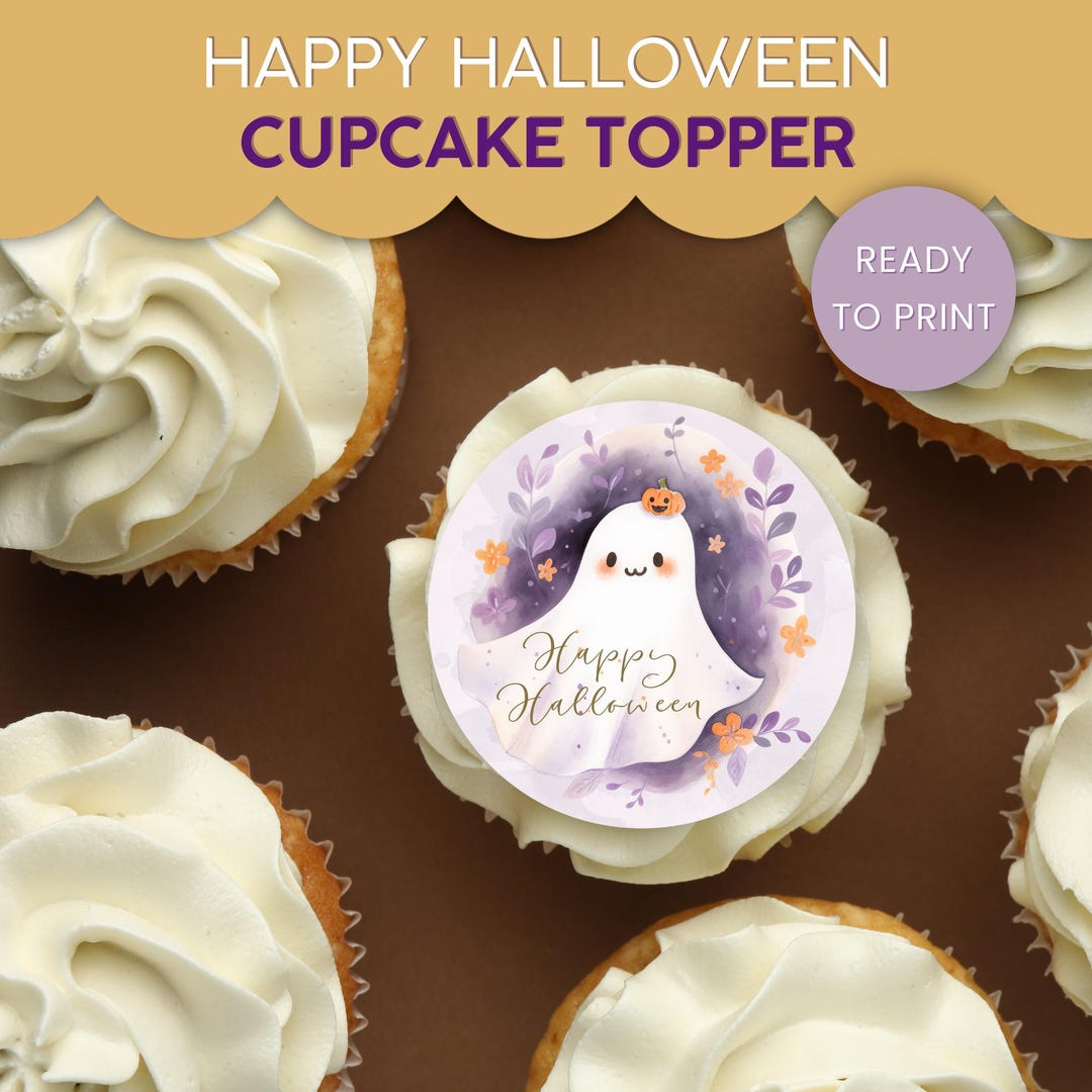 Happy Halloween Cupcake Topper, Printable Cake Round Label, Ghost Favor ...