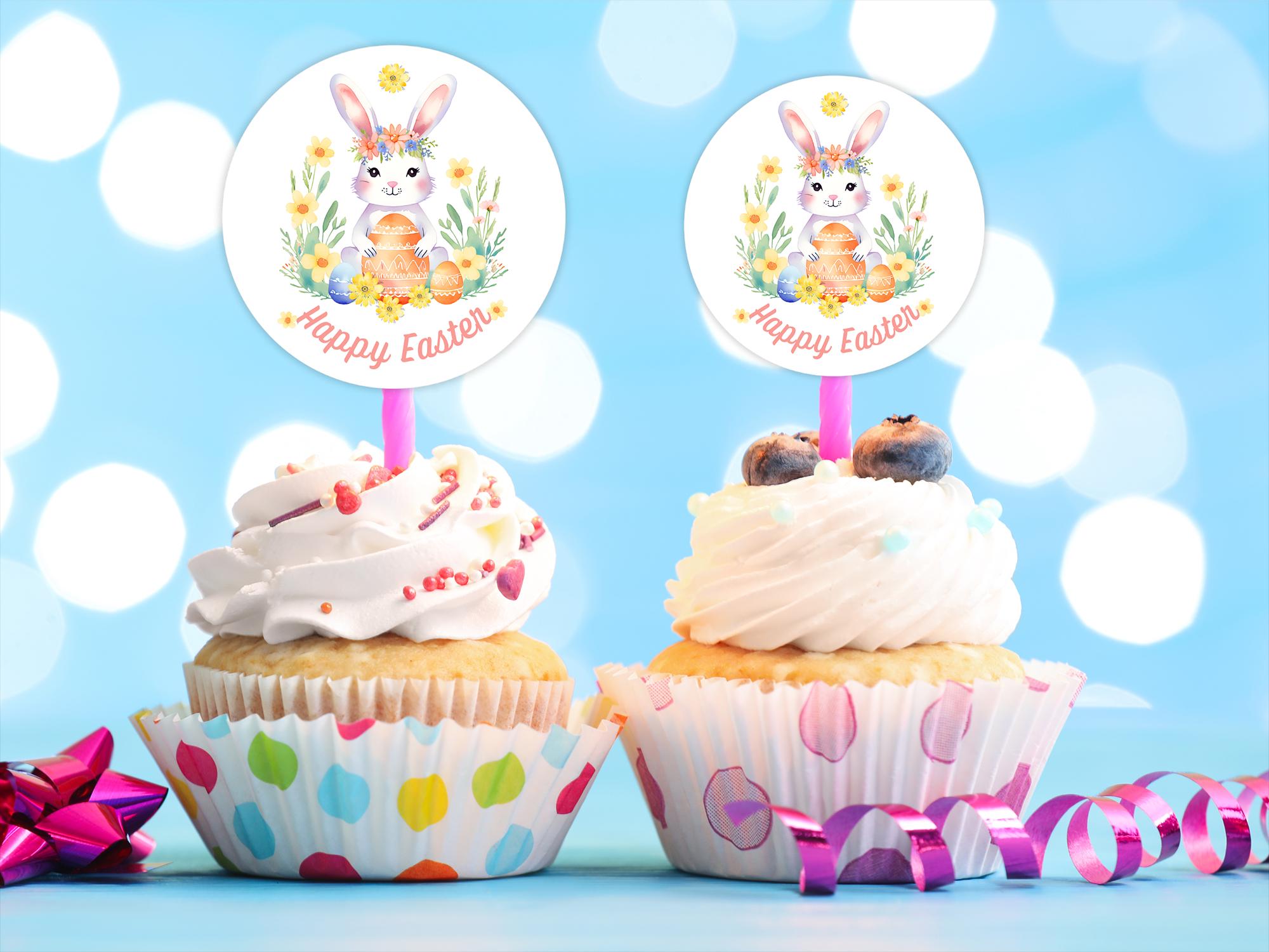 Happy Easter Cupcake Toppers, Two Sizes of Printable Tags, Large Cake ...