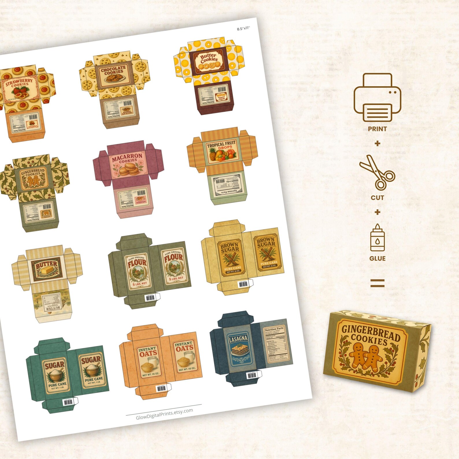 Printable Mini Grocery Boxes 1:12 Scale, Dollhouse Food Packaging, DIY ...