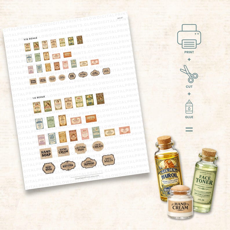Mini Bath and Beauty Labels Printable, 1:12 Dollhouse Spa Tiny Labels ...