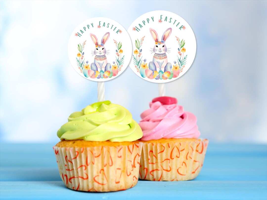 Easter Cupcake Toppers | Two Sizes of Printable Tags & Party Decor | Easter Bunny Party Decor ...