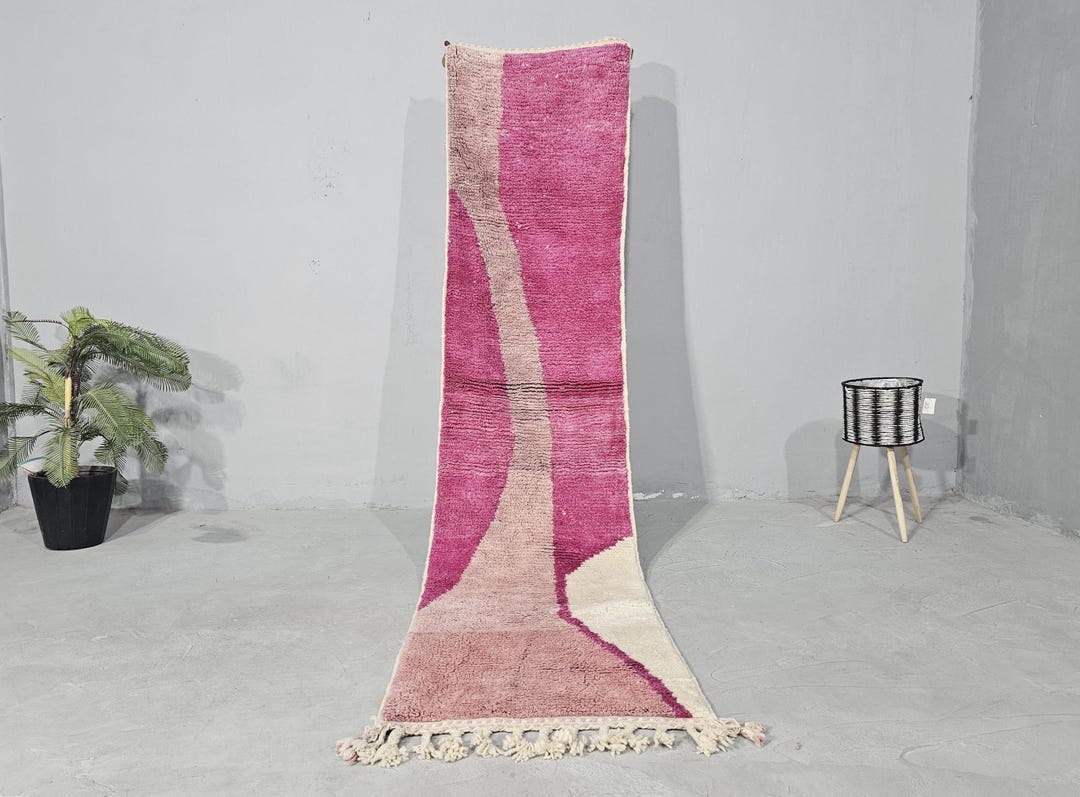 Handmade Wool Beni Ourain Runner - Purple Moroccan Berber Carpet ...