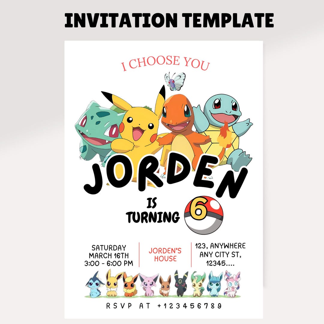 Printable Birthday Pokemon Invitation, Pikachu B-day Invite, Pokemone ...