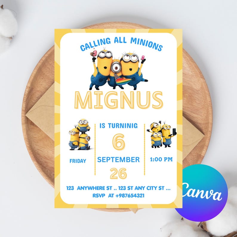 Minions Birthday Invitation, Minions Despicable Me Birthday Party Theme ...