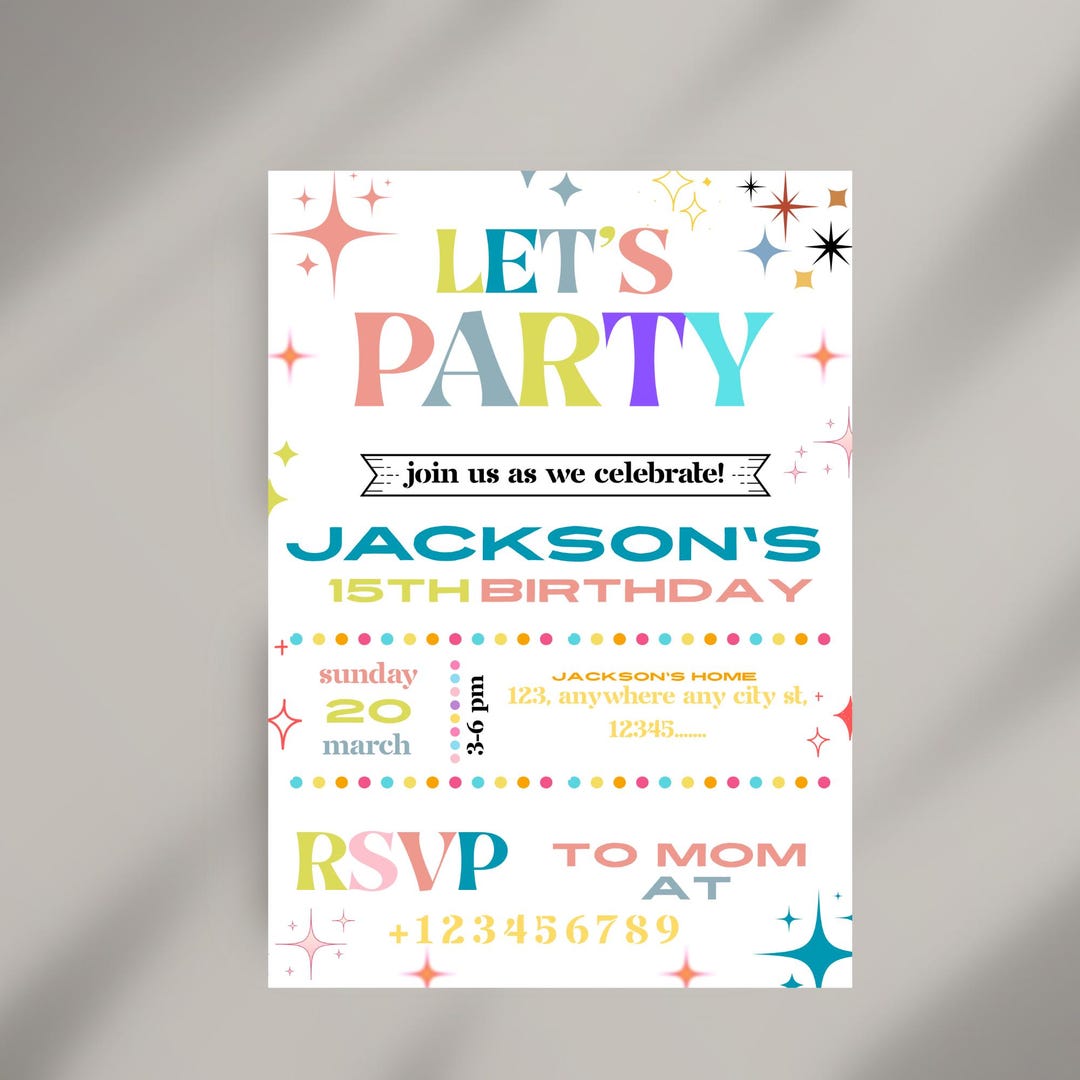 Simple Colorful Birthday Invite, Bright and Cheerful Party, Invitations ...