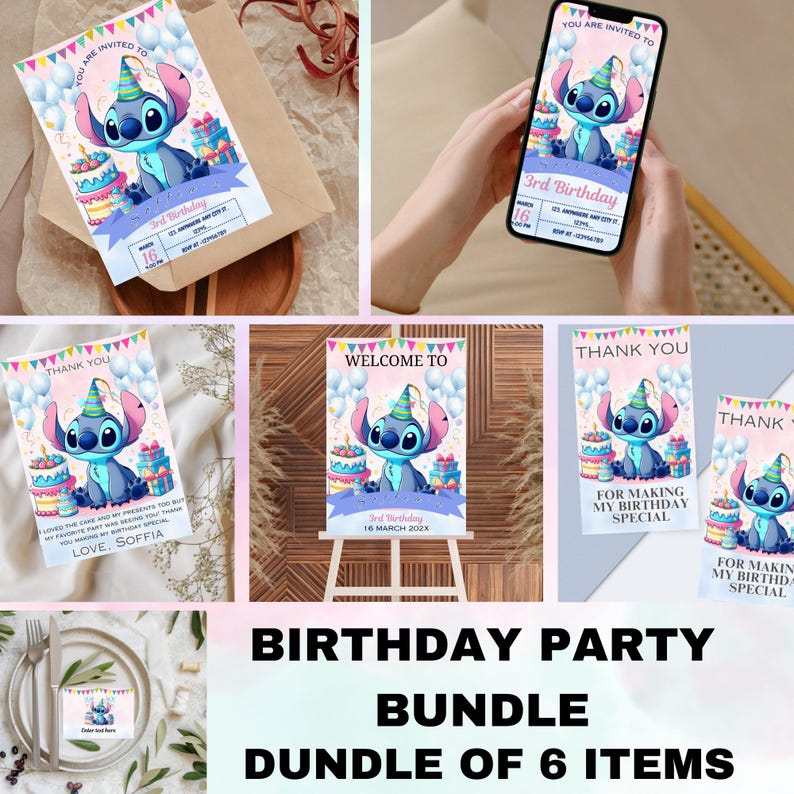 Stitch Birthday Invitation Bundle Stitch Girls Birthday Invitation ...