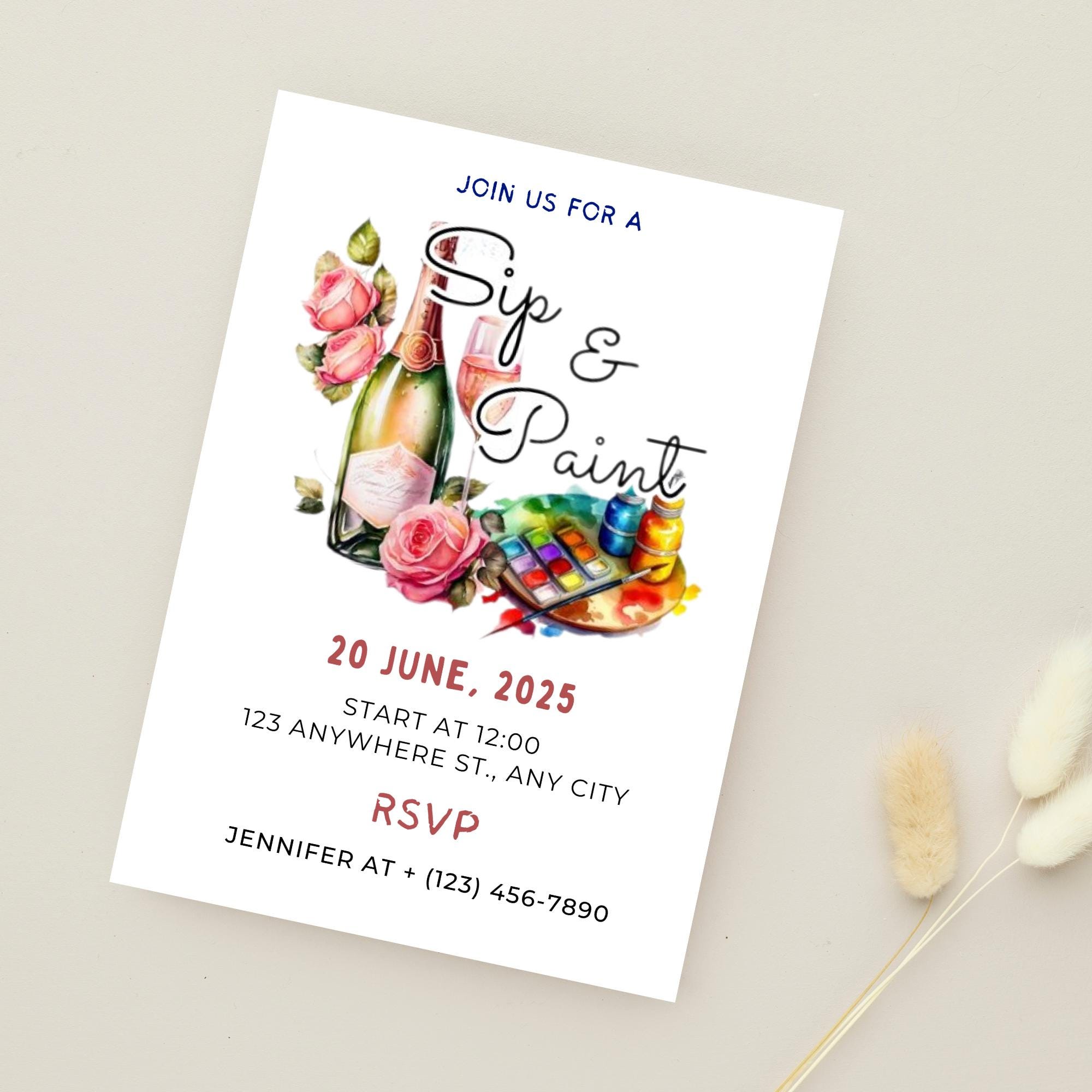 Sip and Paint Party Invitation,editable Paint & Sip Party Invite,wine ...