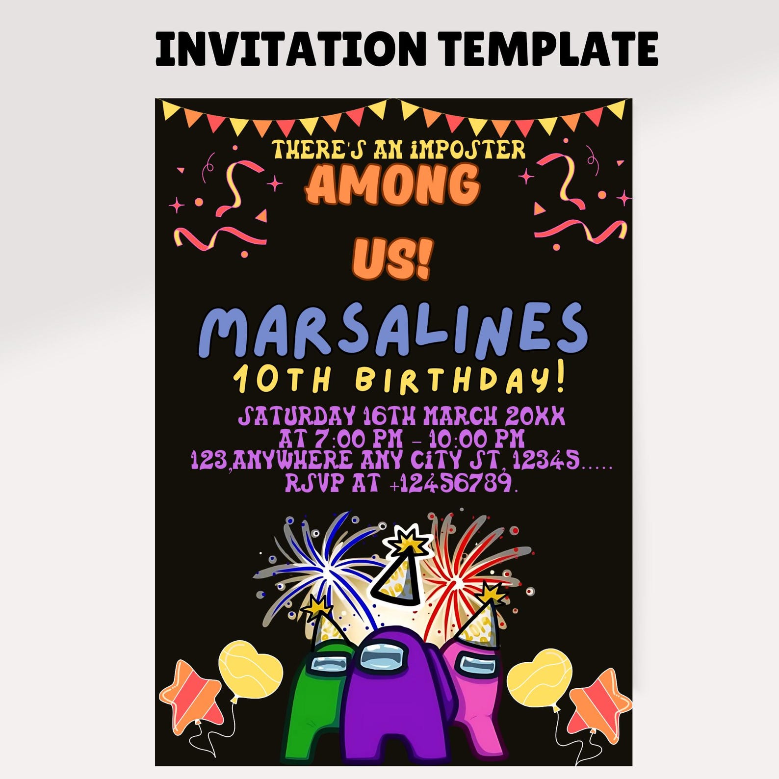 Among Us Invitation Template, Among Us Evite, Among Us Birthday, Gamer ...