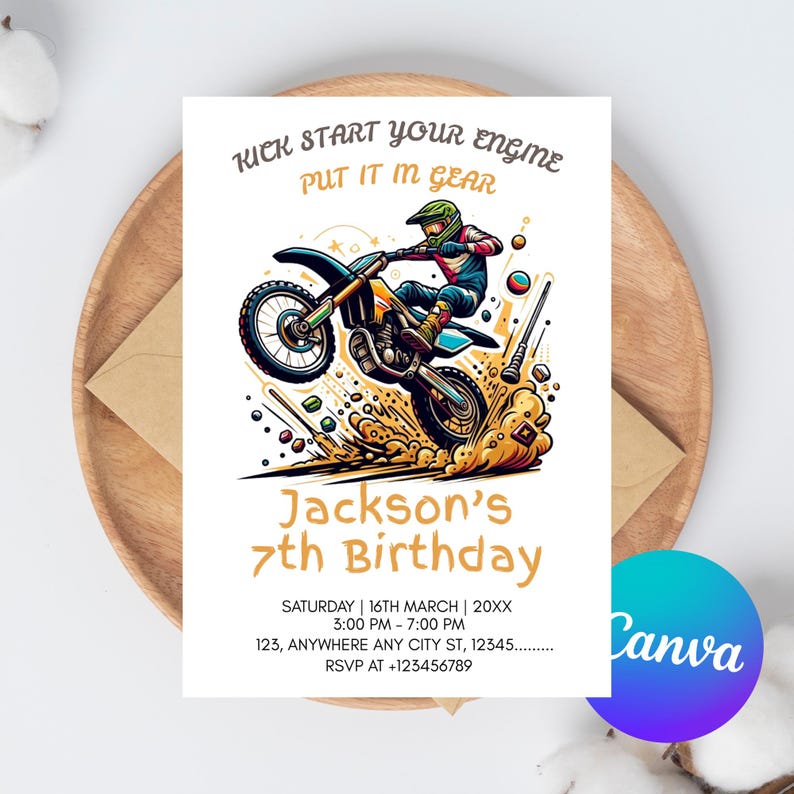 Editable Dirt Bike Birthday Invitation Template, Motorbike Invitation ...