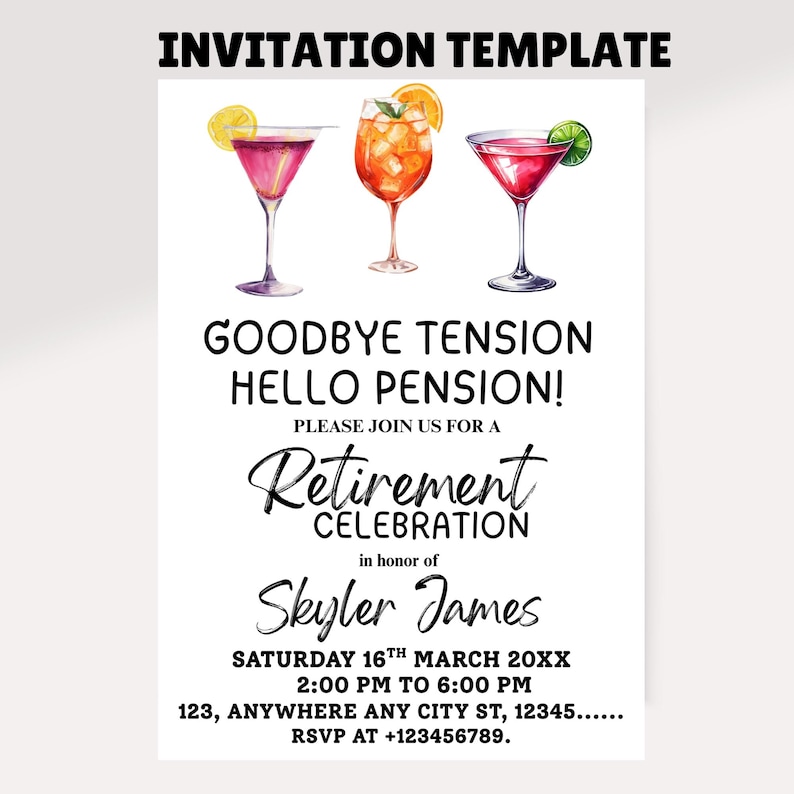 Funny Retirement Party Invitation Template Goodbye Tension Hello ...