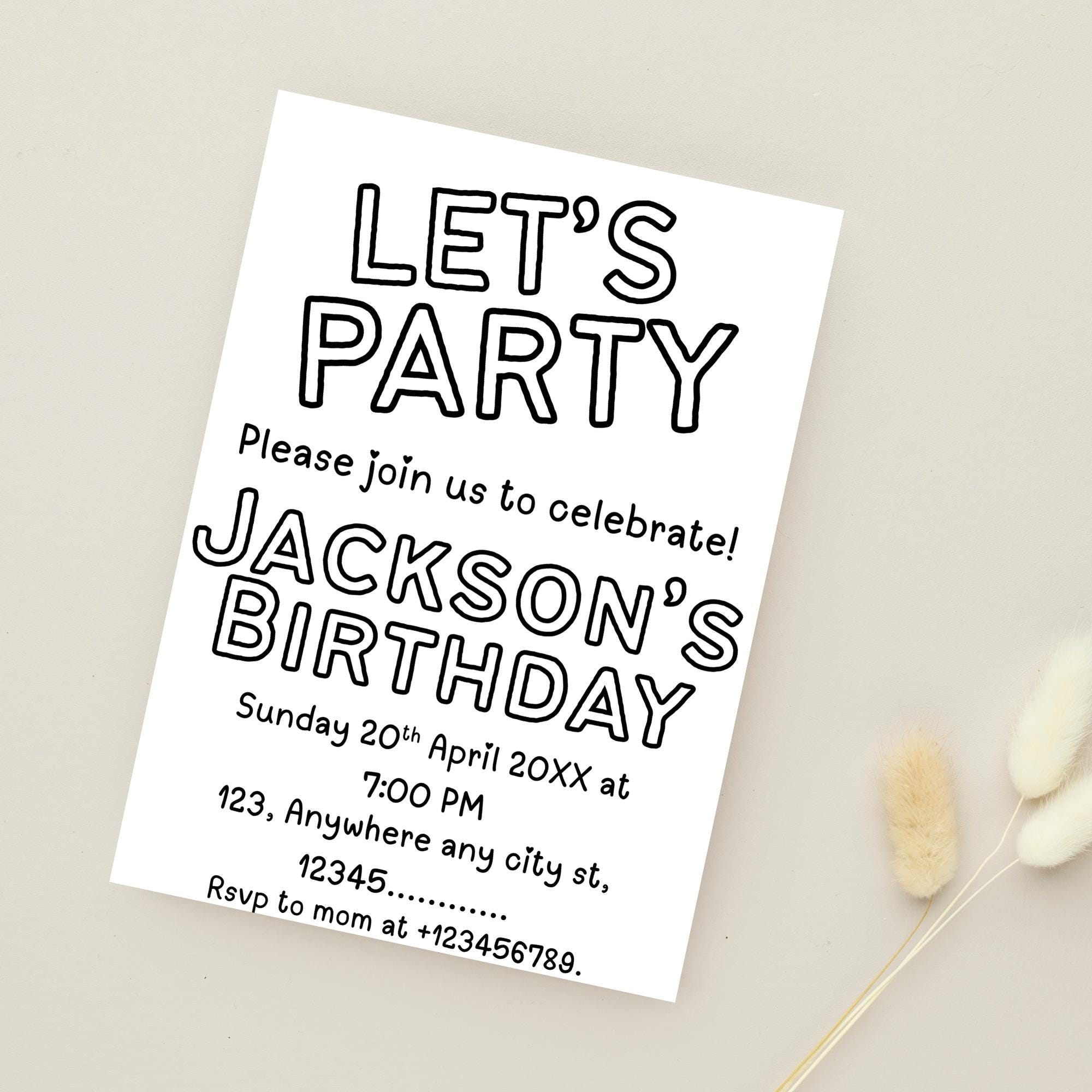 Simple Black Birthday Invite, Bright and Cheerful Party, Invitations ...
