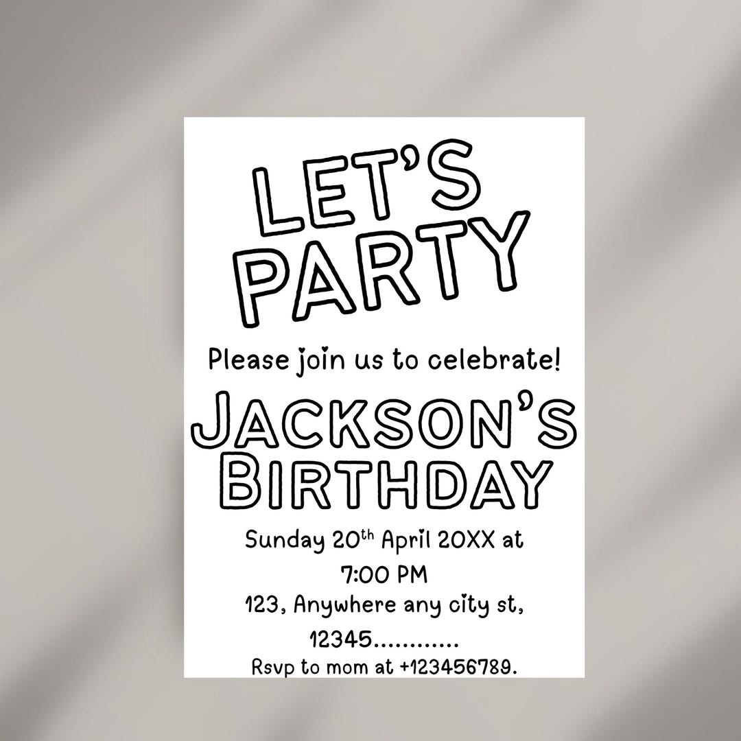 Simple Black Birthday Invite, Bright and Cheerful Party, Invitations ...