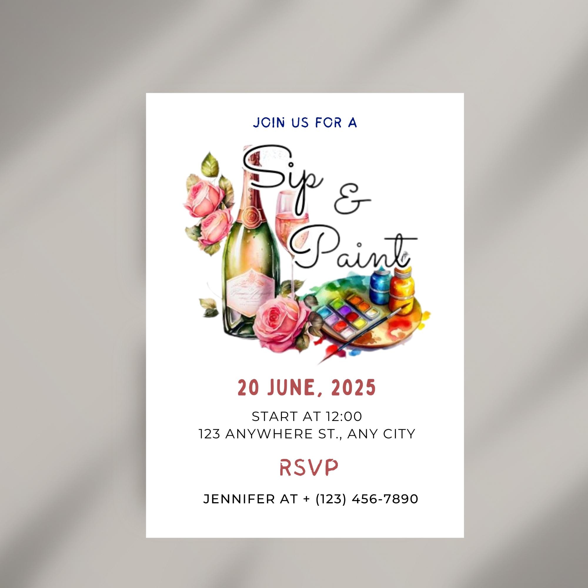 Sip and Paint Party Invitation,editable Paint & Sip Party Invite,wine ...