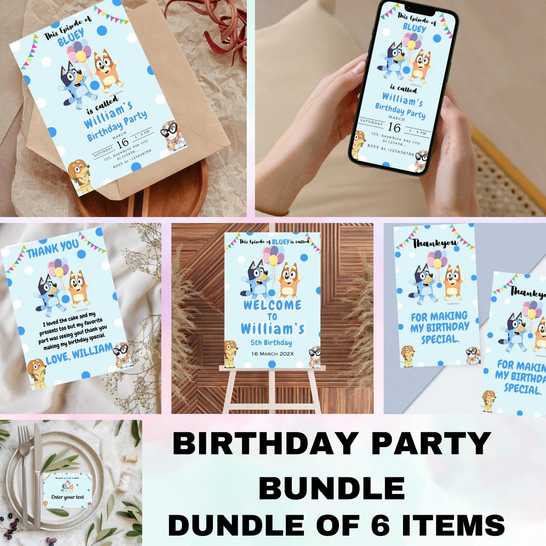 Bluey Birthday Invitation, Birthday Girl Party Bundle, Bluey Birthday ...