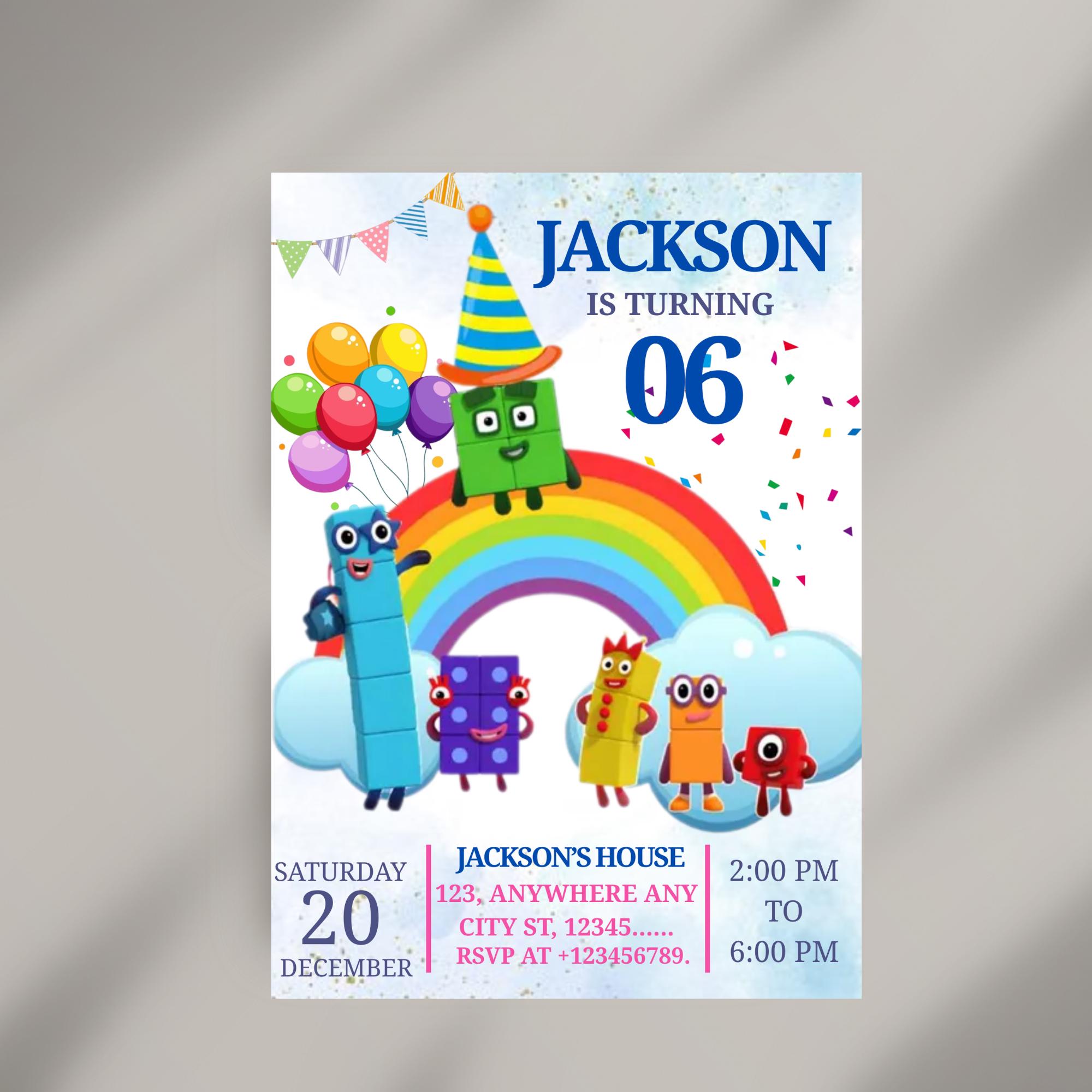 Editable Number Blocks, Birthday Invitation, Printable Birthday Party ...