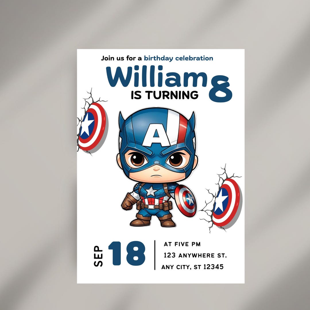 Captain America Birthday Invitation, Avengers Birthday Invitation ...