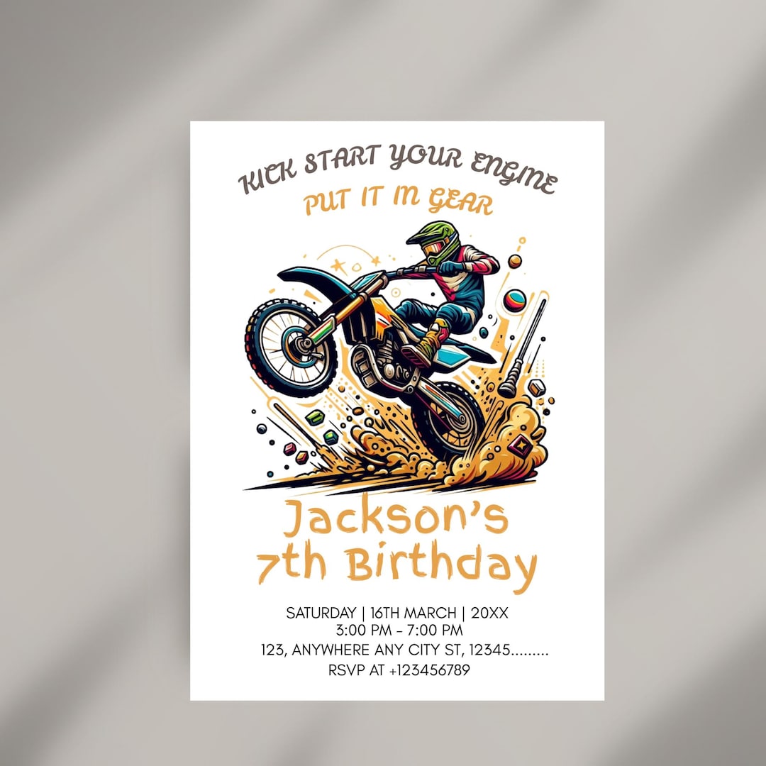 Editable Dirt Bike Birthday Invitation Template, Motorbike Invitation ...