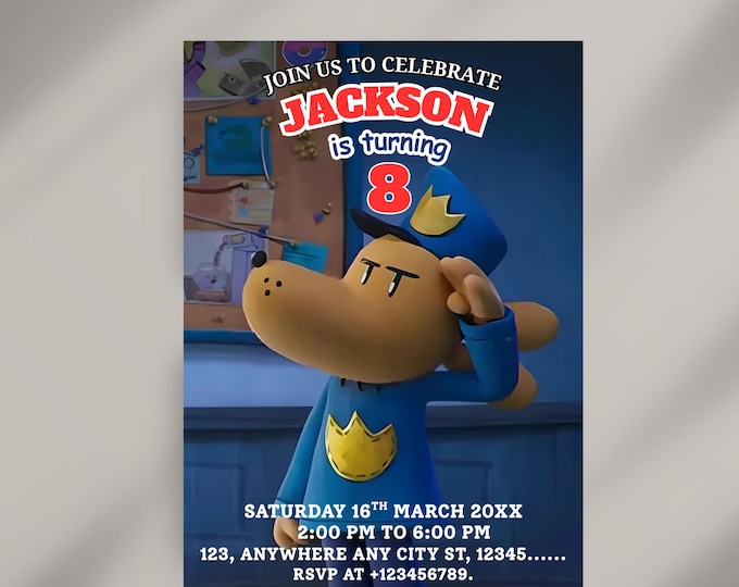 Editable Dog Man Birthday Invitation, Dog Man Invitation, Editable Kids ...