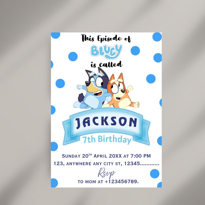 Editable Bluey Birthday Invitation Template, Blue Dogs Birthday Party ...