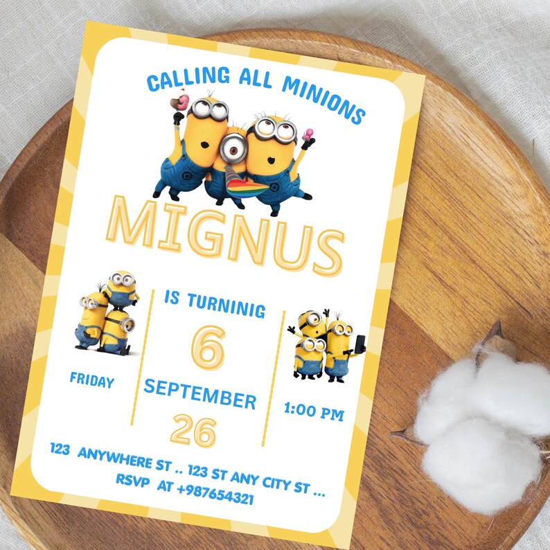 Minions Birthday Invitation, Minions Despicable Me Birthday Party Theme ...