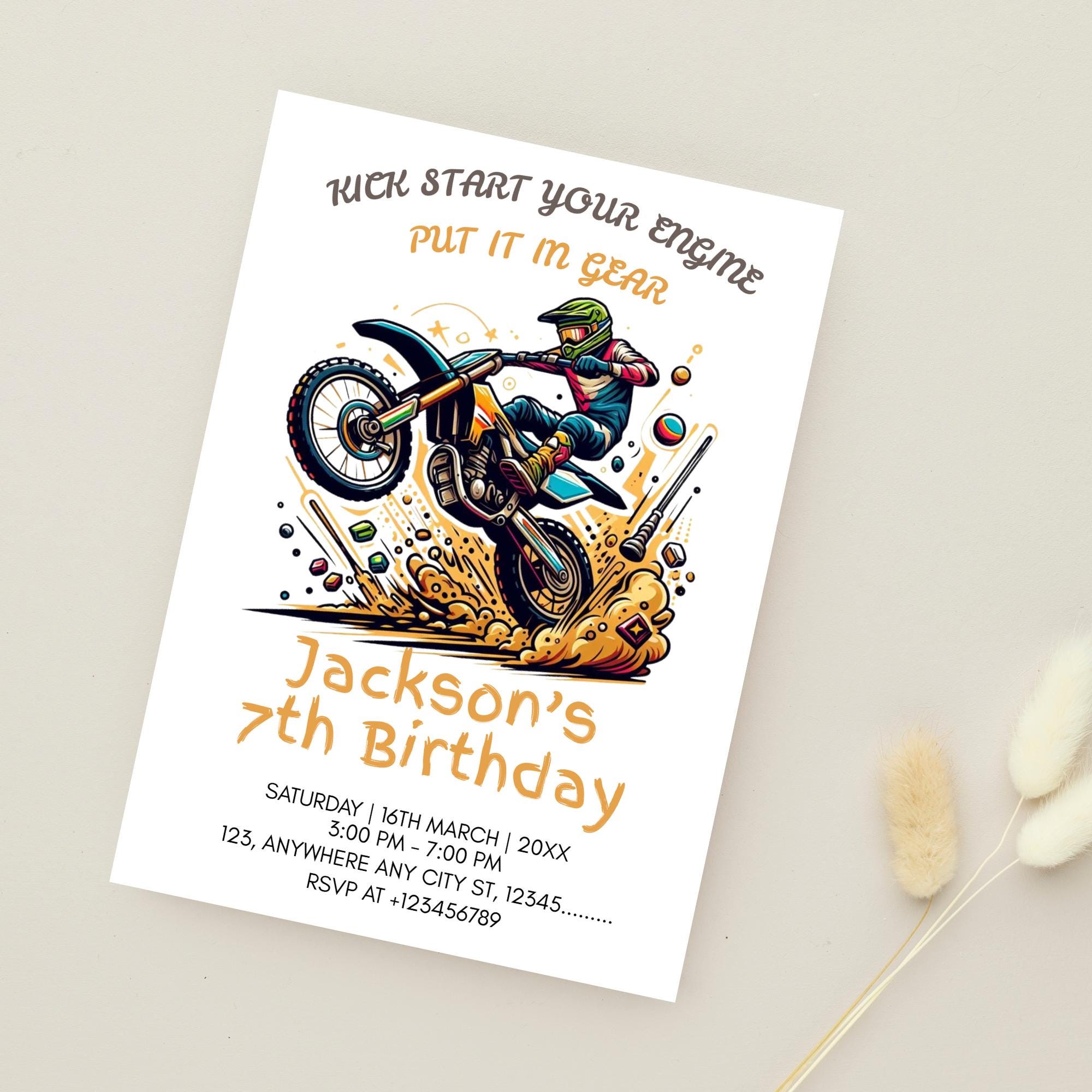 Editable Dirt Bike Birthday Invitation Template, Motorbike Invitation ...