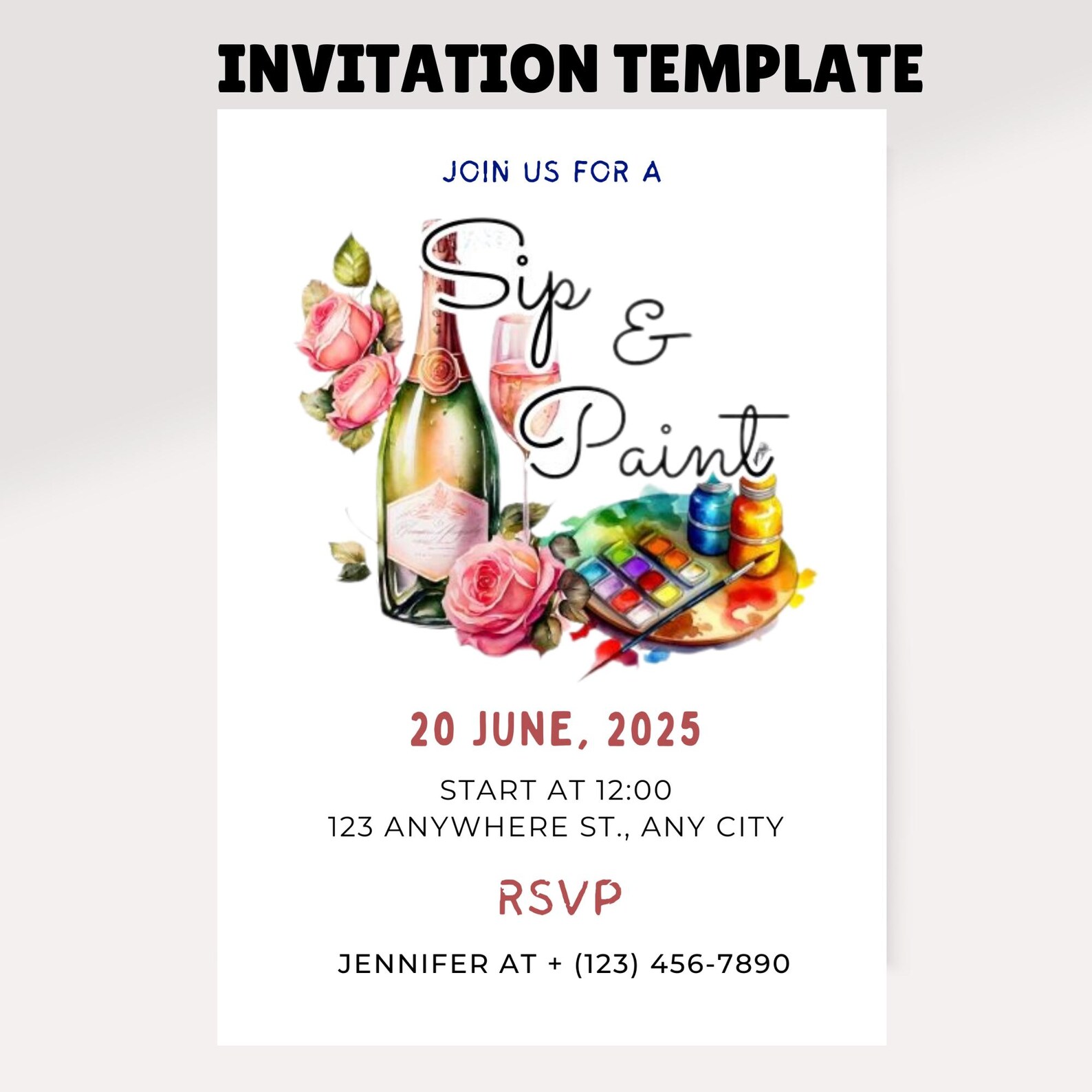 Sip and Paint Party Invitation,editable Paint & Sip Party Invite,wine ...