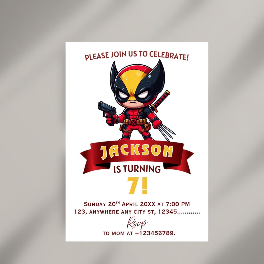 Deadpool Birthday Invitation | Deadpool Printable Invitation Template ...