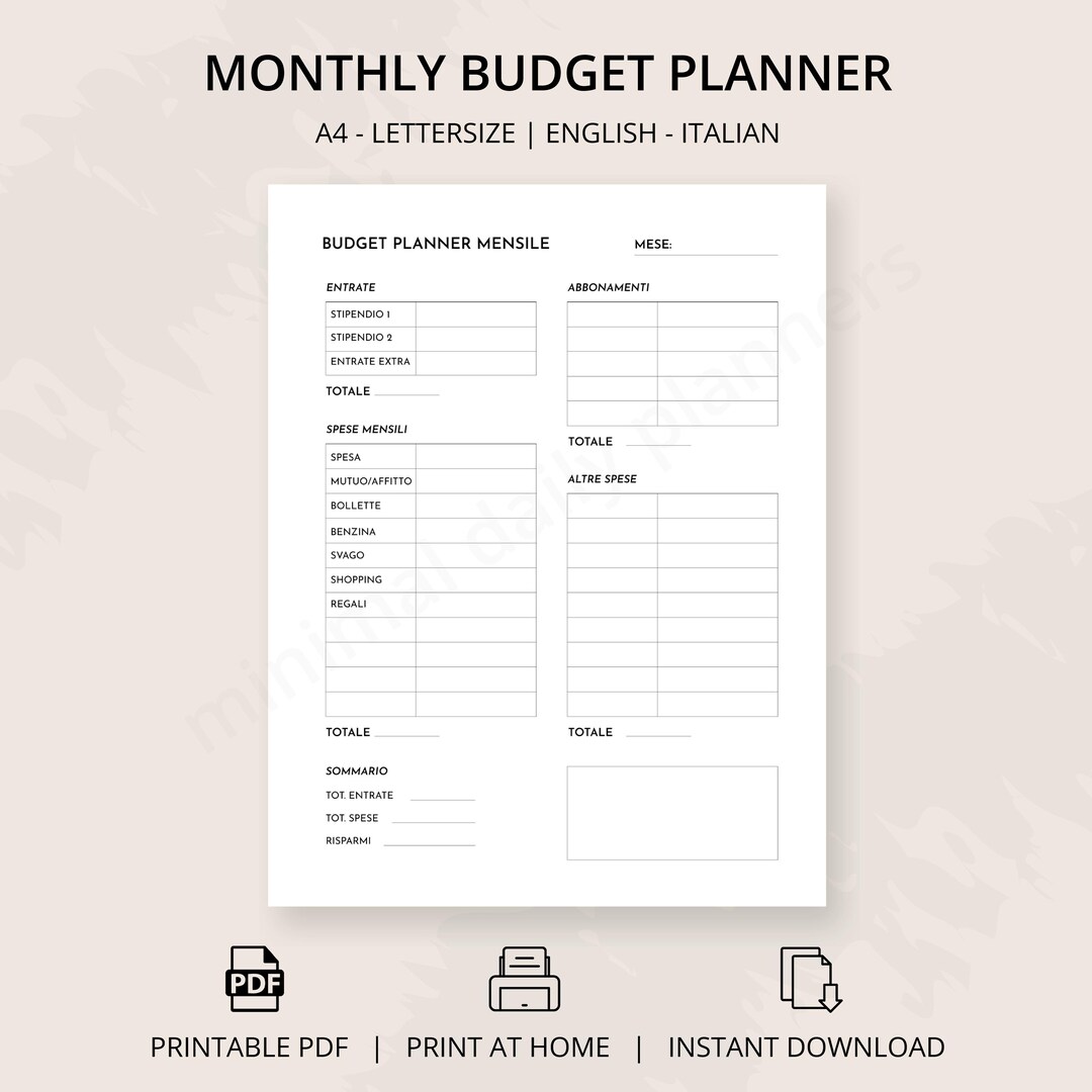 Monthly Budget Planner Expense Tracker Printable PDF A4 & Letter Size ...