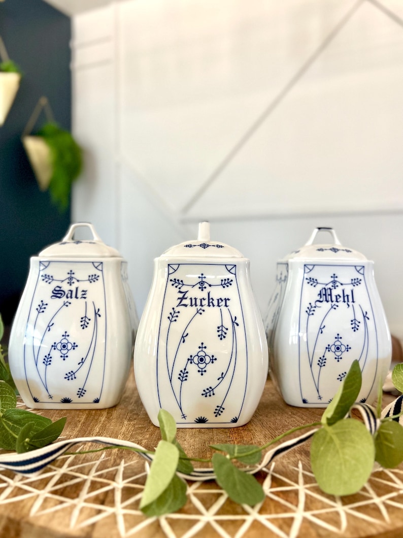 Vintage MF Design Ceramic Canister Set • Indisch Blau Kitchen Jars - Etsy