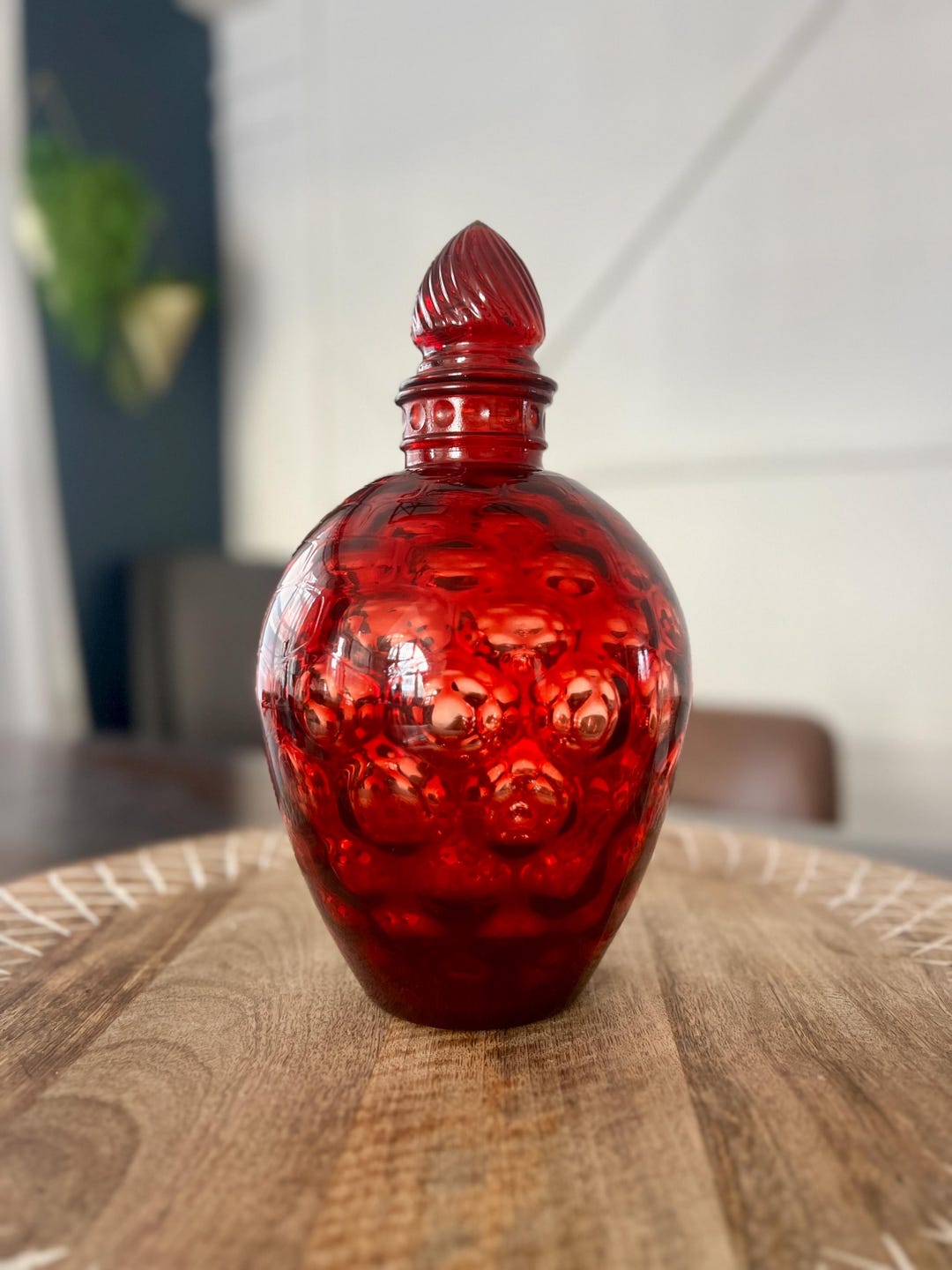 Vintage Wheatonware Honeycomb Decanter With Stopper • 11” Ruby Glass ...