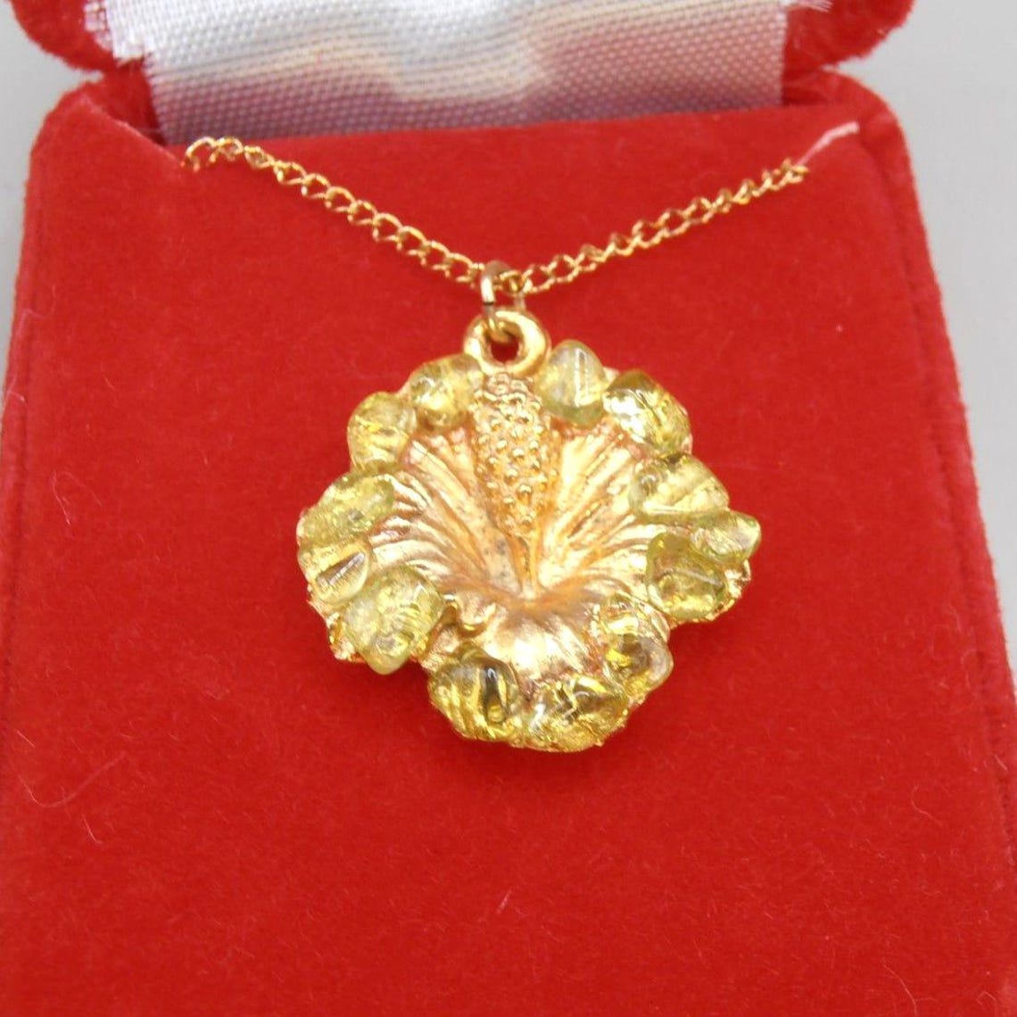 New Vintage Toby Anne 14K Gold Fill Hibiscus Flower W/ Peridot Accents ...