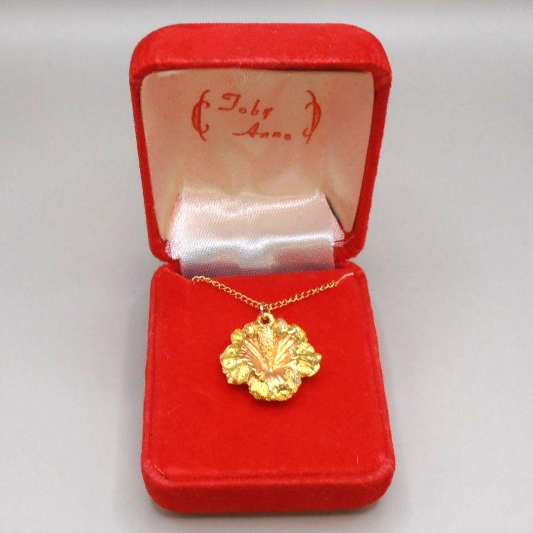 New Vintage Toby Anne 14K Gold Fill Hibiscus Flower W/ Peridot Accents ...
