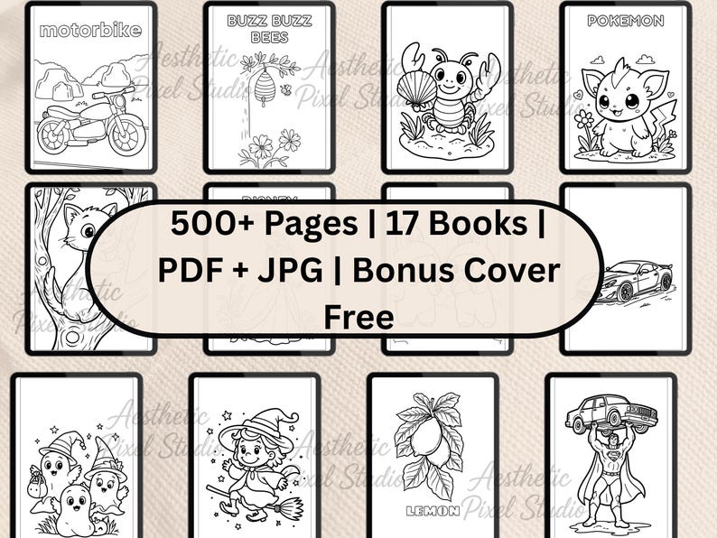 Printable Coloring Pages Bundle: 500+ Kids Activities (PDF & JPG ...