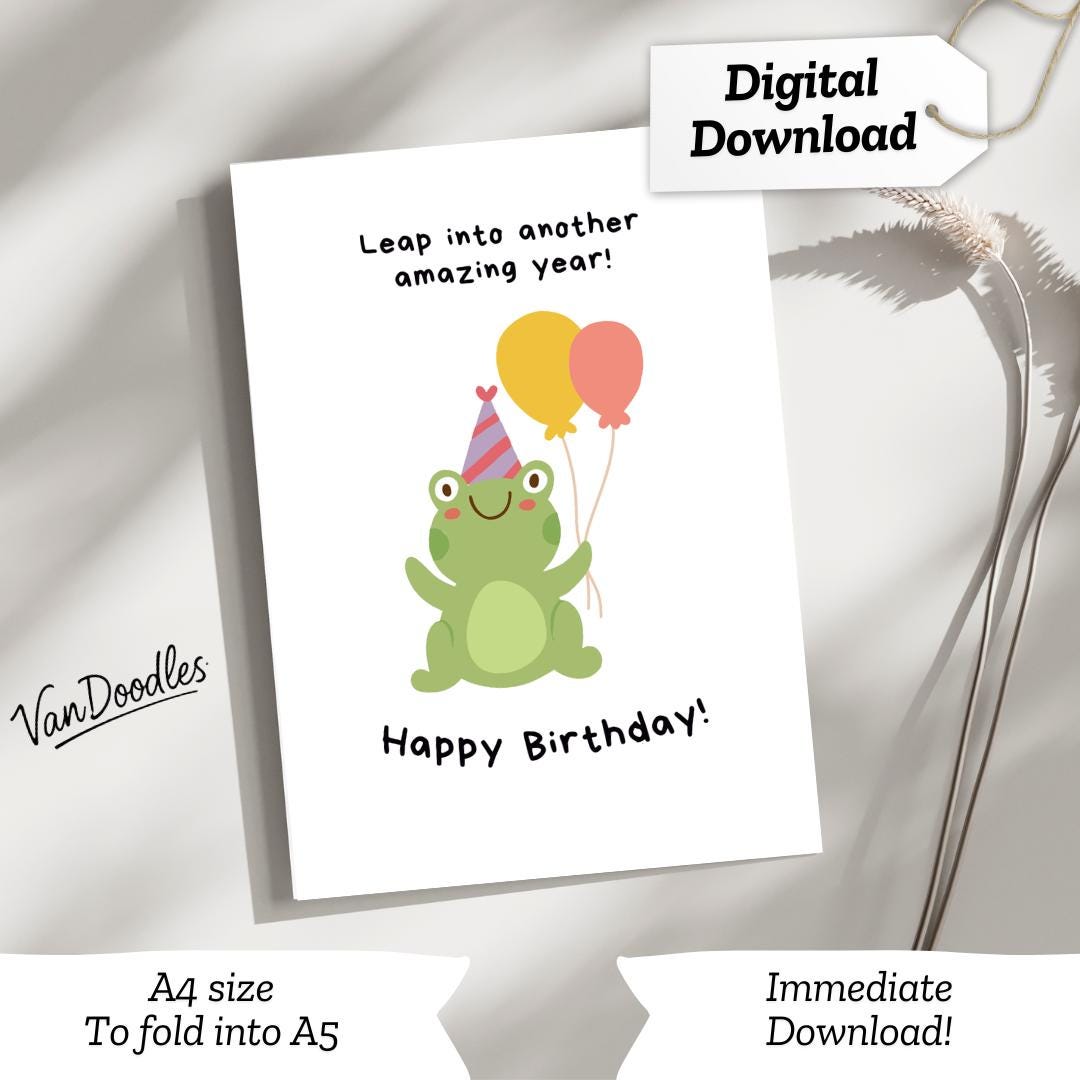 Printable Party Frog Birthday Card | Cute Aesthetic Birthday Card for ...