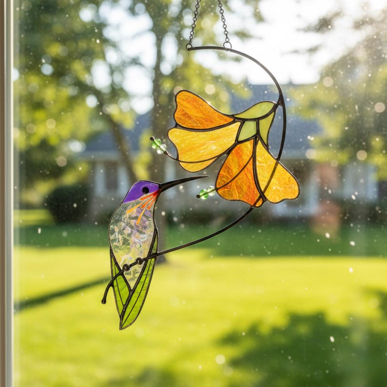 Hummingbird Stained Glass Suncatcher: Colorful Window Hanging Decor - Etsy