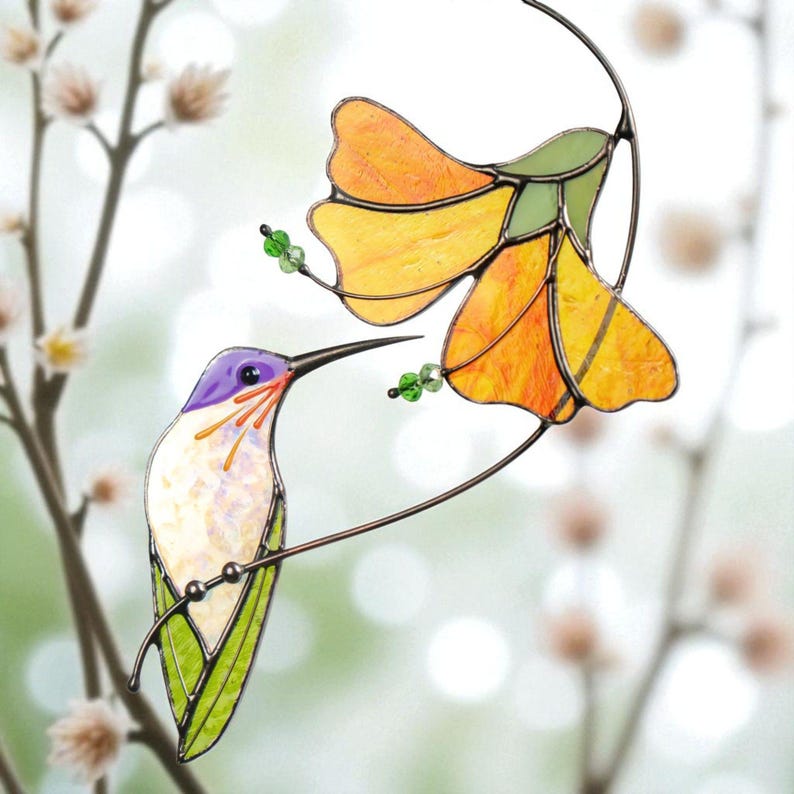 Hummingbird Stained Glass Suncatcher: Colorful Window Hanging Decor - Etsy