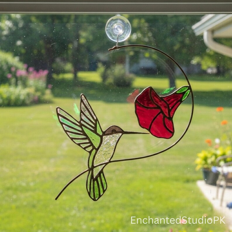 Hummingbird Stained Glass Suncatcher: Colorful Window Hanging Decor - Etsy