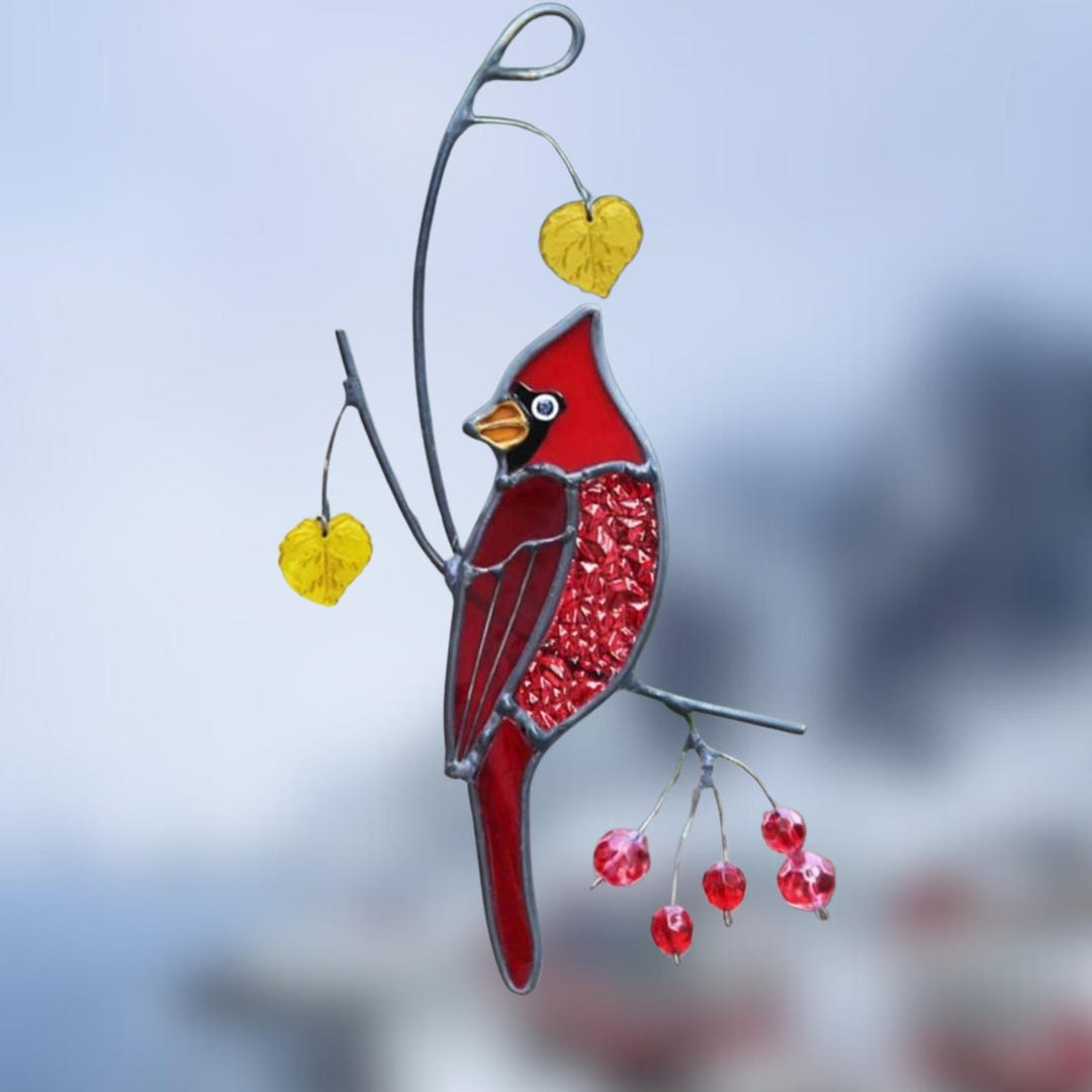Red Cardinal Stained Glass Suncatcher: Handmade Window Hanging - Etsy