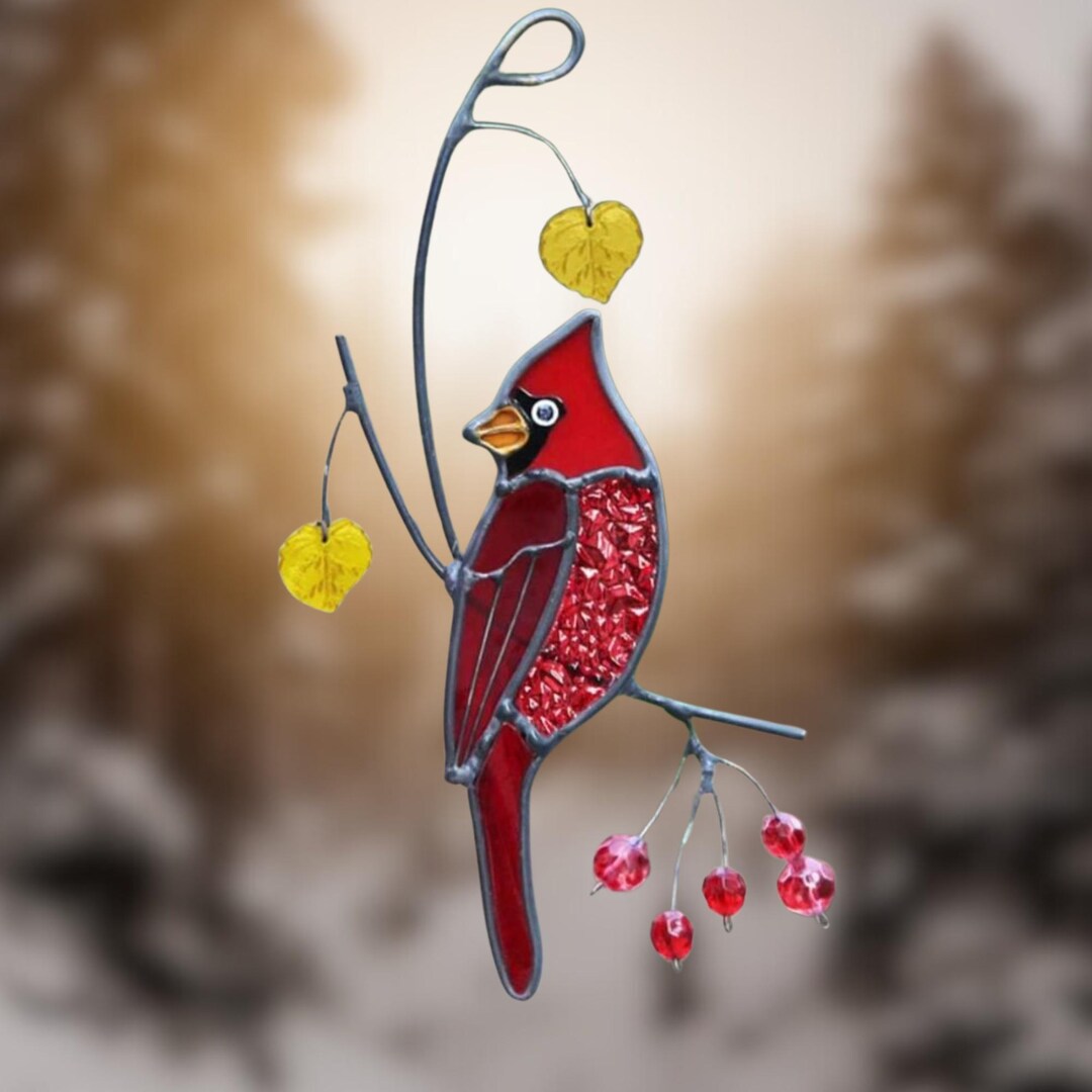 Red Cardinal Stained Glass Suncatcher: Handmade Memorial Gift - Etsy