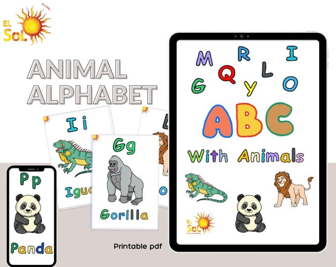 ABC From A to Z Poster With 26 Cute Colored Animals & Names ...